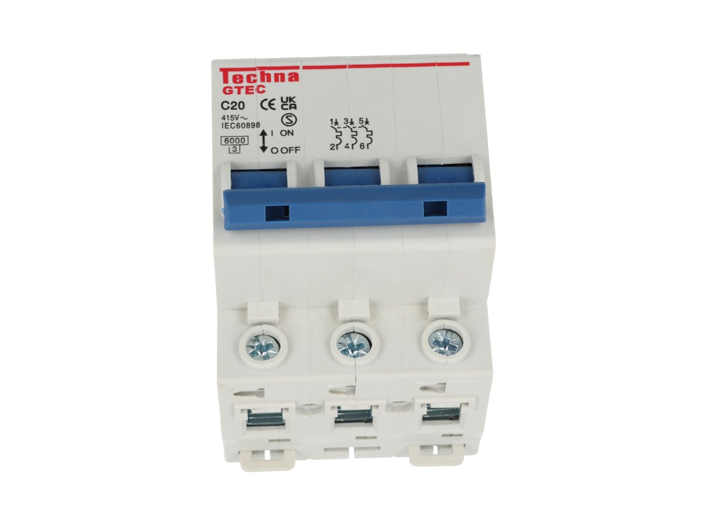 3C20 — INTERRUPTOR MINIATURA 3P 20AMP 440VCA PARA RIEL CURVA C | Acotron Electrónica Industrial
